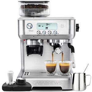 casabrews espresso machine with grinder, 20 bar professional espresso maker with milk frother steam wand, barista cappuccino latte machine with lcd display, coffee machine gift for dad, mom or wife