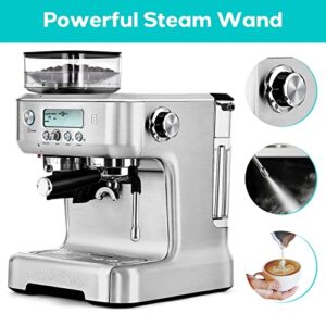 CASABREWS Espresso Machine with Grinder, 20 Bar Professional Espresso Maker with Milk Frother Steam Wand, Barista Cappuccino Latte Machine with LCD Display, Coffee Machine Gift for Dad, Mom or Wife