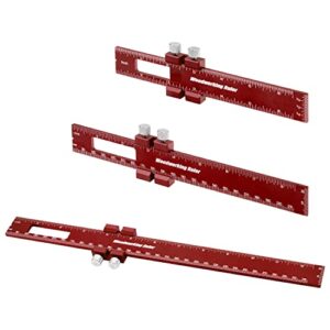 3pcs woodworking ruler, 6/8/12 inch precision pocket ruler with stops, aluminum metal ruler, inch and metric measuring ruler for woodworker, machinist, engineer (red)