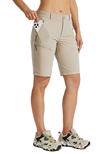 Willit Women's 10" Hiking Golf Long Shorts Quick Dry Athletic Outdoor Summer Shorts with Pockets Khaki Size 10