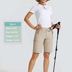 Willit Women's 10" Hiking Golf Long Shorts Quick Dry Athletic Outdoor Summer Shorts with Pockets Khaki Size 10