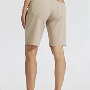 Willit Women's 10" Hiking Golf Long Shorts Quick Dry Athletic Outdoor Summer Shorts with Pockets Khaki Size 10