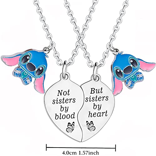 Mebvdebe 2Pcs Sister Necklace Sister Gifts from Sister Friendship Gifts Ohana Necklace for 2 Best Friends Stitch Necklace Friendship Jewelry Set Ohana Jewelry Gifts for Girls Women Stitch Lover Gifts