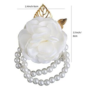 Gkvszy Ivory Boutonniere and Corsage Set for Groom Groomsmen Man Suit and Bride Bridesmaid Artificial Rose Flower Corsage Wristlet for Wedding Homecoming Prom Party Ivory