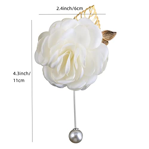 Gkvszy Ivory Boutonniere and Corsage Set for Groom Groomsmen Man Suit and Bride Bridesmaid Artificial Rose Flower Corsage Wristlet for Wedding Homecoming Prom Party Ivory