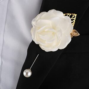 Gkvszy Ivory Boutonniere and Corsage Set for Groom Groomsmen Man Suit and Bride Bridesmaid Artificial Rose Flower Corsage Wristlet for Wedding Homecoming Prom Party Ivory