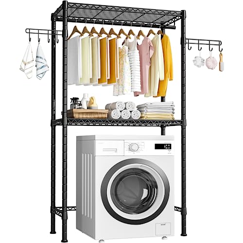 Ulif U3 Over Washer and Dryer Shelves, Heavy Duty Laundry Room Space Saver and Organization Shelves, Clothes Drying Rack, Metal Freestanding Closet Organizer Storage, 35" W x 13.4" D x 76.7" H, Black