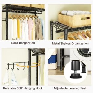 Ulif U3 Over Washer and Dryer Shelves, Heavy Duty Laundry Room Space Saver and Organization Shelves, Clothes Drying Rack, Metal Freestanding Closet Organizer Storage, 35" W x 13.4" D x 76.7" H, Black