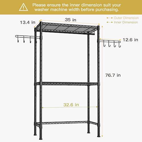 Ulif U3 Over Washer and Dryer Shelves, Heavy Duty Laundry Room Space Saver and Organization Shelves, Clothes Drying Rack, Metal Freestanding Closet Organizer Storage, 35" W x 13.4" D x 76.7" H, Black