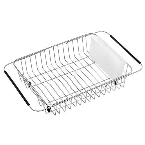 SANNO Dish Drying Rack, Expandable Dish Drainer Stainless Steel Cutlery Utensil Holder Silverware Organizer Rack