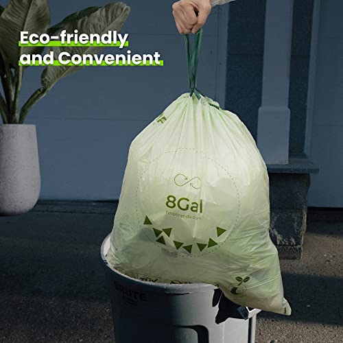 FMP Brands 200 Count 8 Gallon Compostable Drawstring Trash Bags, Extra Thick 1 Mil, Leak-Proof Kitchen Bag, 100% Compost Garbage Bag for Home Office Bathroom, BPI, ASTM D6400, OK Compost Certified