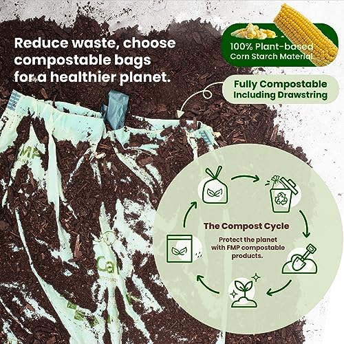 FMP Brands 200 Count 8 Gallon Compostable Drawstring Trash Bags, Extra Thick 1 Mil, Leak-Proof Kitchen Bag, 100% Compost Garbage Bag for Home Office Bathroom, BPI, ASTM D6400, OK Compost Certified