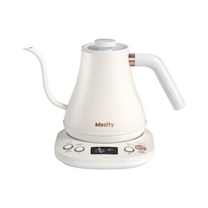 mecity electric gooseneck kettle with keep warm function & lcd display automatic shut off coffee kettle temperature control pour over kettle 1200 watt, 0.8l, 120v, milk white