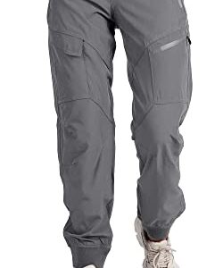 Singbring Women's Outdoor Athletic Workout Quick Dry UPF 50 Hiking Cargo Joggers Pants Zipper Pockets (Gray88-L) Grey