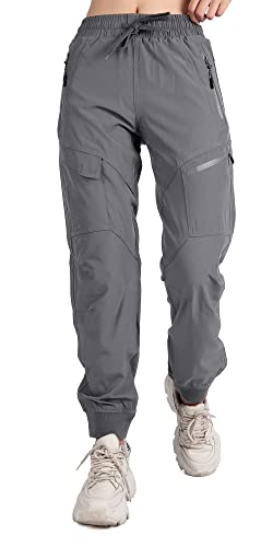 Singbring Women's Outdoor Athletic Workout Quick Dry UPF 50 Hiking Cargo Joggers Pants Zipper Pockets (Gray88-L) Grey