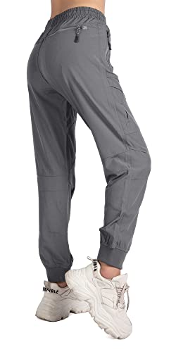 Singbring Women's Outdoor Athletic Workout Quick Dry UPF 50 Hiking Cargo Joggers Pants Zipper Pockets (Gray88-L) Grey