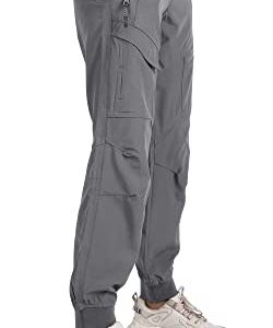 Singbring Women's Outdoor Athletic Workout Quick Dry UPF 50 Hiking Cargo Joggers Pants Zipper Pockets (Gray88-L) Grey