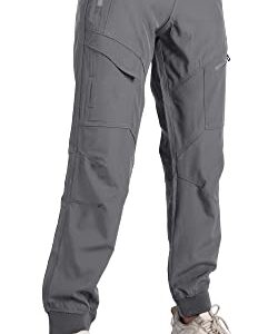 Singbring Women's Outdoor Athletic Workout Quick Dry UPF 50 Hiking Cargo Joggers Pants Zipper Pockets (Gray88-L) Grey