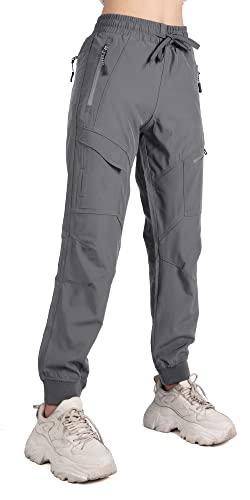 Singbring Women's Outdoor Athletic Workout Quick Dry UPF 50 Hiking Cargo Joggers Pants Zipper Pockets (Gray88-L) Grey