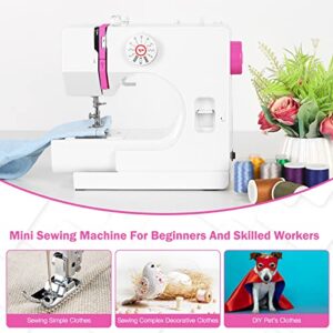 Sewing Machine - Mini Sewing Machine for Beginners and Kids with 12 Built-in Stitches, Portable Sewing Machine with Adjustable 2 Speed and Foot Pedal Control, Perfect for Arts,Crafts & Sewing Projects - Pink Button