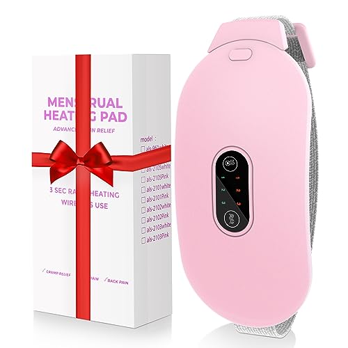 GLYDUNY Heating Pads for Cramps, Period Cramp Massager Portable Cordless Heating Pad with 6 Heat Levels and 6 Massage Modes, Heating Pad for Back Pain Relief Heating Belt Menstrual Heating Pad, Pink