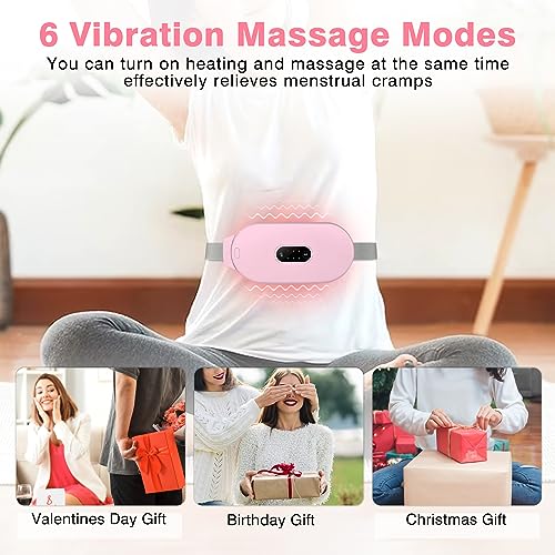 GLYDUNY Heating Pads for Cramps, Period Cramp Massager Portable Cordless Heating Pad with 6 Heat Levels and 6 Massage Modes, Heating Pad for Back Pain Relief Heating Belt Menstrual Heating Pad, Pink