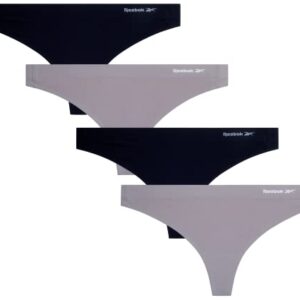 Reebok Women's Underwear - Stretch Performance Thong Panties (4 Pack), Size Large, Shark Skin/Black