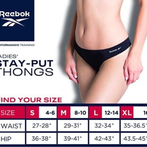 Reebok Women's Underwear - Stretch Performance Thong Panties (4 Pack), Size Large, Shark Skin/Black