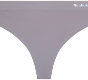 Reebok Women's Underwear - Stretch Performance Thong Panties (4 Pack), Size Large, Shark Skin/Black