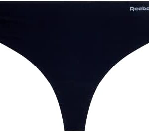 Reebok Women's Underwear - Stretch Performance Thong Panties (4 Pack), Size Large, Shark Skin/Black