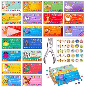 160 pcs behavior punch cards for kids with hole puncher, reward cards for students with 160 pcs funny punny reward stickers, incentive awards loyalty punch cards for classroom teachers school supplies