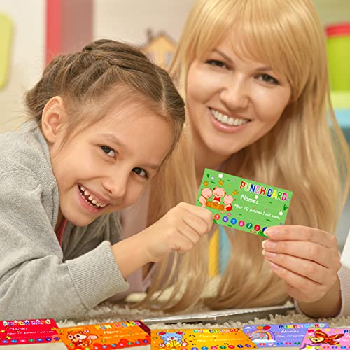 160 PCS Behavior Punch Cards for Kids with Hole Puncher, Reward Cards for Students with 160 PCS Funny Punny Reward Stickers, Incentive Awards Loyalty Punch Cards for Classroom Teachers School Supplies