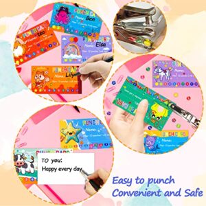 160 PCS Behavior Punch Cards for Kids with Hole Puncher, Reward Cards for Students with 160 PCS Funny Punny Reward Stickers, Incentive Awards Loyalty Punch Cards for Classroom Teachers School Supplies