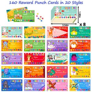 160 PCS Behavior Punch Cards for Kids with Hole Puncher, Reward Cards for Students with 160 PCS Funny Punny Reward Stickers, Incentive Awards Loyalty Punch Cards for Classroom Teachers School Supplies