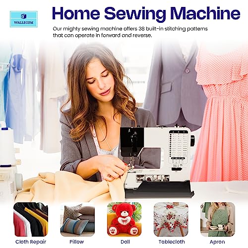 WALLECOM Portable Sewing Machine for Beginners with 38 Stitch Applications and 42 Pcs Sewing Kit- Small Sewing Machine with Dual Speed, Reverse Stitching and Foot Pedal- Easy to Use Electrical Sew Machine