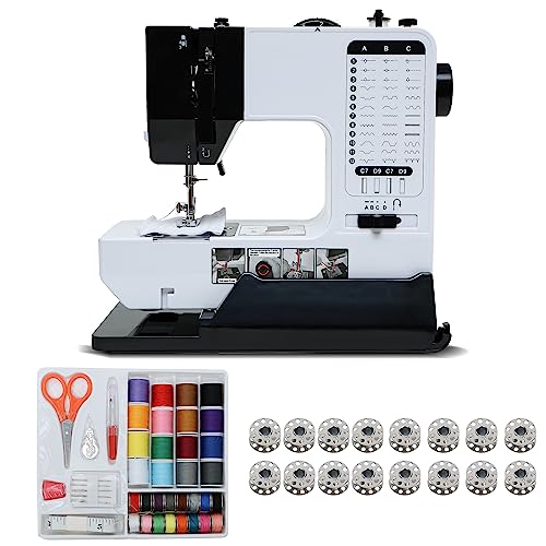 WALLECOM Portable Sewing Machine for Beginners with 38 Stitch Applications and 42 Pcs Sewing Kit- Small Sewing Machine with Dual Speed, Reverse Stitching and Foot Pedal- Easy to Use Electrical Sew Machine