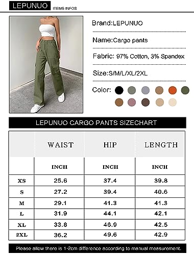 Lepunuo Cargo Pants for Women High Waisted Casual Pants Baggy Stretchy Wide Leg Y2K Streetwear with 6 Pockets Army Green