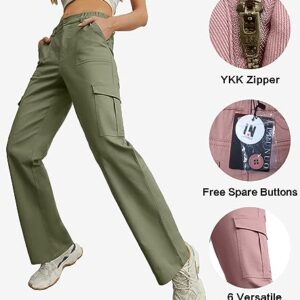 Lepunuo Cargo Pants for Women High Waisted Casual Pants Baggy Stretchy Wide Leg Y2K Streetwear with 6 Pockets Army Green