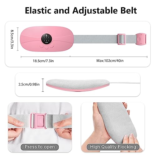 Portable Cordless Menstrual Heating Pad, Electric Heating Pads 5s Fast Heating for Cramps/Back/Belly Pain Relief with 3 Heat Levels and 3 Massage Modes, Period Cramp Heating Belt for Women & Girls