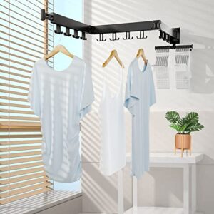 plainshe Wall Mounted Clothes Drying Rack,Laundry Drying Rack Wall Space Saver Clothes Rack,Retractable,Collapsible(Tri-Fold), for Balcony,Laundry,Bathroom