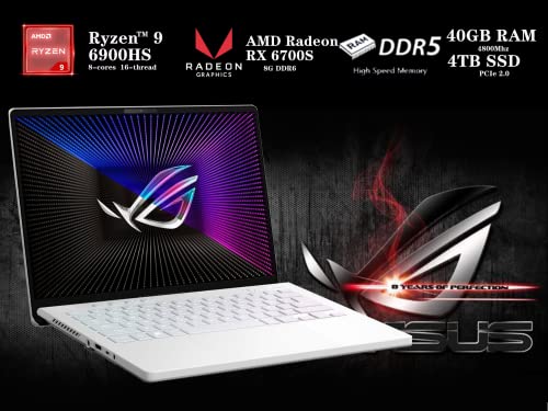 ASUS 2023 ROG Zephyrus 14" WQXGA 120Hz Gaming Laptop, AMD Ryzen-9 6900HS, 40GB DDR5 RAM, 4TB PCIe SSD, RGB Backlit Keyboard, AMD Radeon RX 6700S, Win 11, White, 32GB SnowBell USB Card