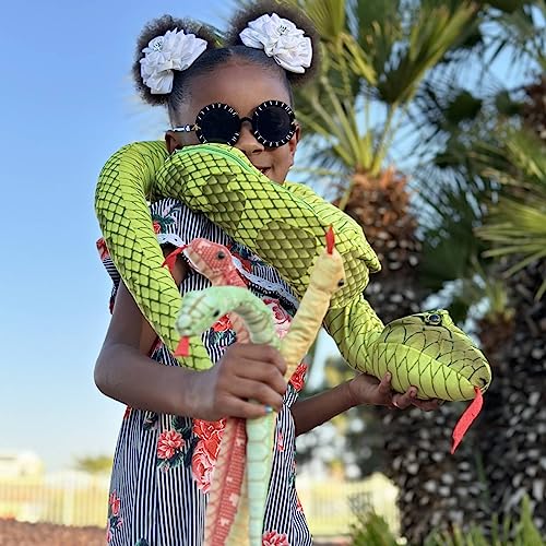 MorisMos Giant Snake Stuffed Animal Mommy with Babies, Realistic Stuffed Snakes Plush Toy, 80'' Long Green Boa Constrictor for Kids, Girls, Boys, 3 Snake Babies, 2 Snake Eggs