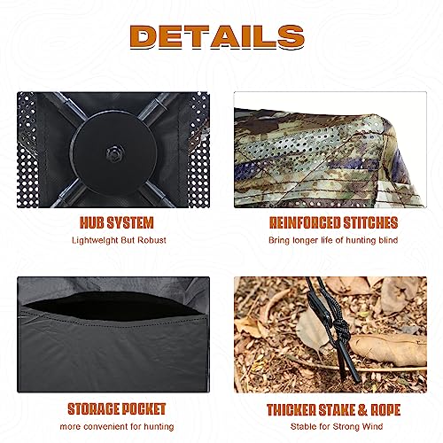 HUNT MONSTER Hunting Blind 2-3 Person with Tri-Leg Hunting Stool, 270 Degree See Through Pop up Ground Blinds for Deer Turkey Duck Hunting, Bow Hunting Adjust Windows with Silent Zipper