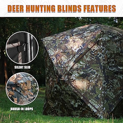 HUNT MONSTER Hunting Blind 2-3 Person with Tri-Leg Hunting Stool, 270 Degree See Through Pop up Ground Blinds for Deer Turkey Duck Hunting, Bow Hunting Adjust Windows with Silent Zipper