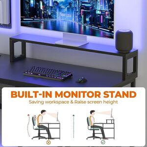 SOROGRA L Shaped Gaming Desk with Power Outlet and Storage Shelves, 50.4 inch Home Office Reversible Computer Desk with Monitor Stand, Corner Desk Writing Table with 2 Hooks, Black