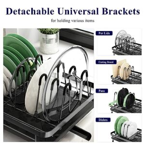 Kitsure Kitchen Dish Drying Rack - Extendable Dish Rack w/Large Capacity, Dish Rack for Kitchen Counter, Multipurpose Dish Drainer w/Detachable Brackets for Pot Lids, Dishes, Pans, Grey