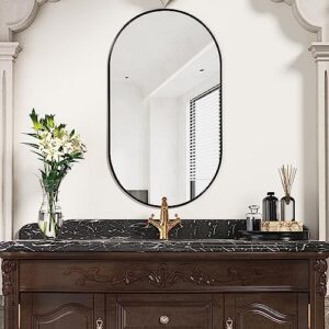 Antok Oval Mirror, 17"x30" Black Oval Bathroom Mirror for Wall, Vanity Mirror, Pill Shaped Mirror, Oval Wall Mirror for Bathroom,Living Room,Bedroom, Black