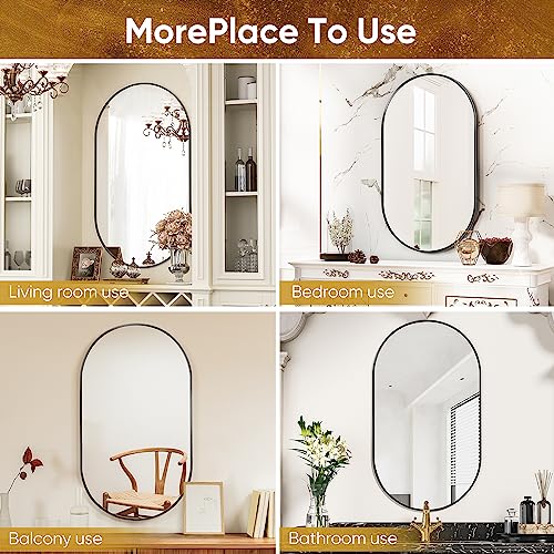 Antok Oval Mirror, 17"x30" Black Oval Bathroom Mirror for Wall, Vanity Mirror, Pill Shaped Mirror, Oval Wall Mirror for Bathroom,Living Room,Bedroom, Black