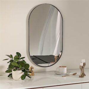 Antok Oval Mirror, 17"x30" Black Oval Bathroom Mirror for Wall, Vanity Mirror, Pill Shaped Mirror, Oval Wall Mirror for Bathroom,Living Room,Bedroom, Black