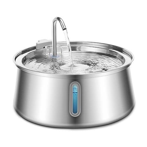 ZEKIRY Cat Water Fountain Stainless Steel, 134oz/4L Automatic Pet Water Fountain with Water Level Window, Ultra Quiet Dog Water Dispenser with Filter and Sponge, Faucet Water Fountain for Cat, Dog